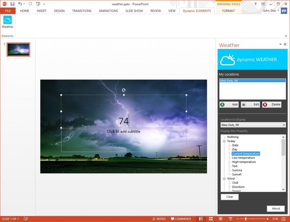 Live weather information and forecasts on your screen
